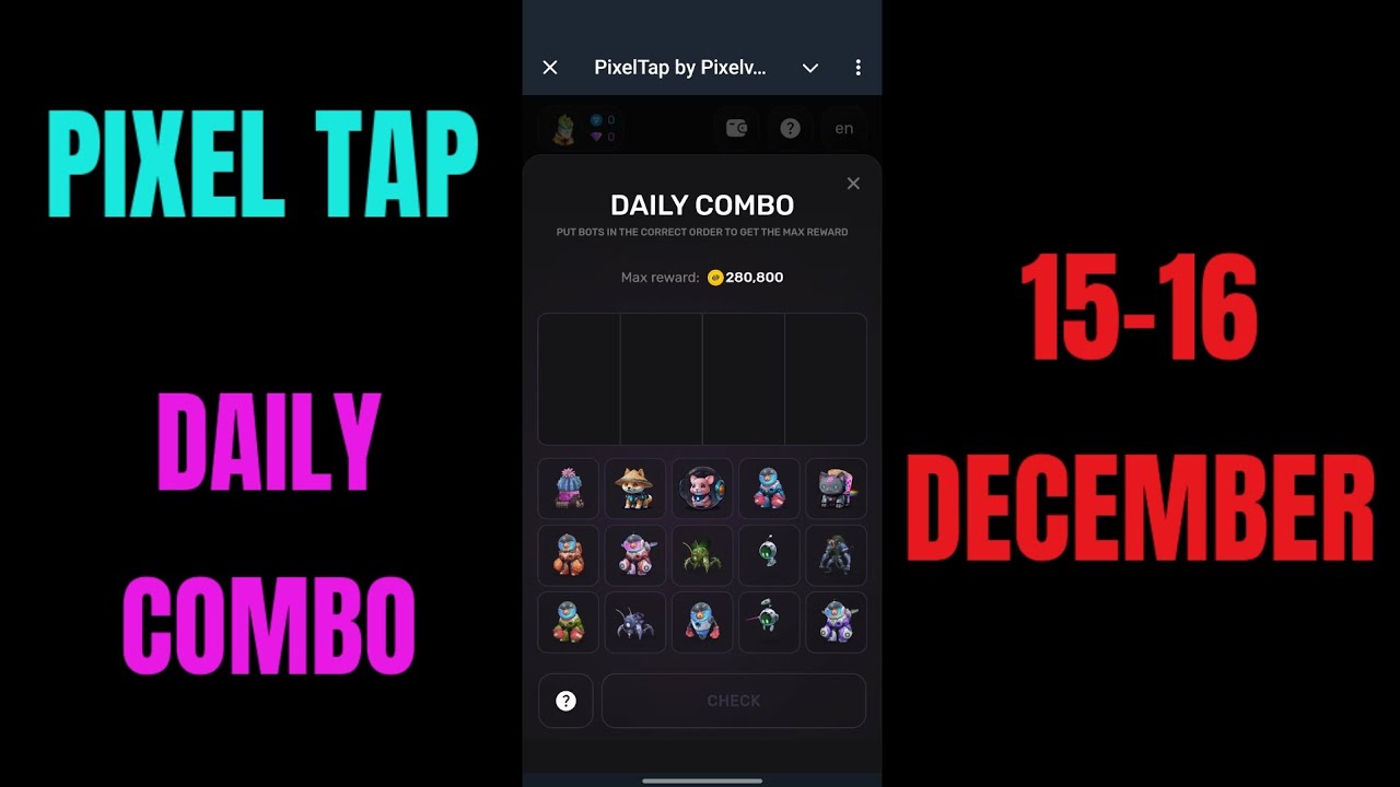 Pixel tap combo today | Pixel tap daily combo 15 December - YouTube