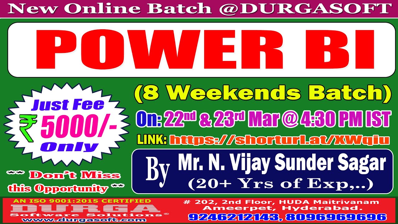 POWER BI (8 Weekends Batch) Online Training @ DURGASOFT - YouTube