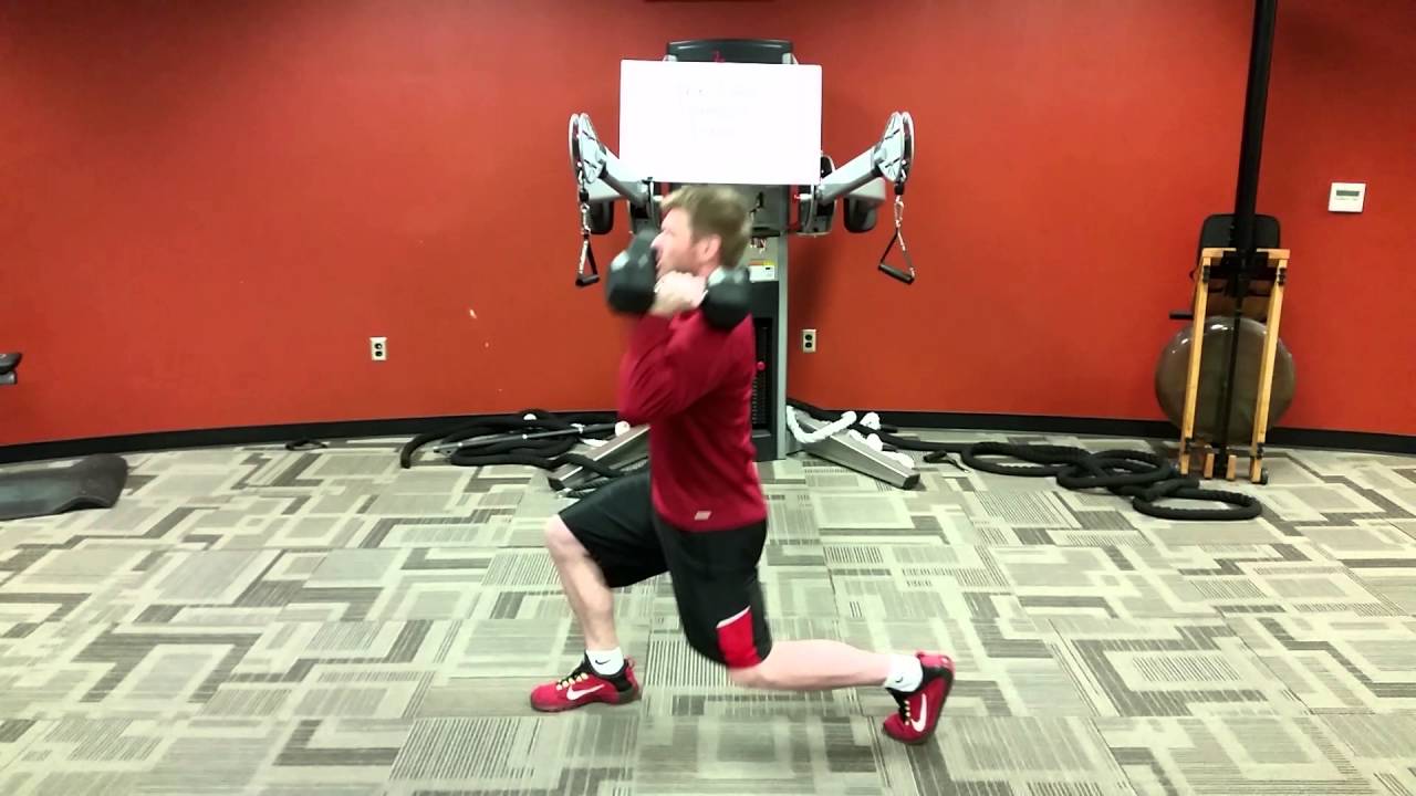 Front loaded dumbbell lunge - YouTube