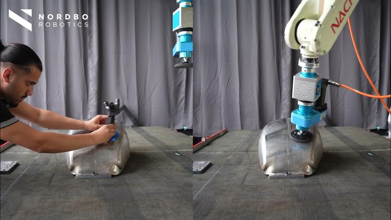 Precision Robotic Grinding with Mimic | Nachi MC20 + Suhner Grinder ...