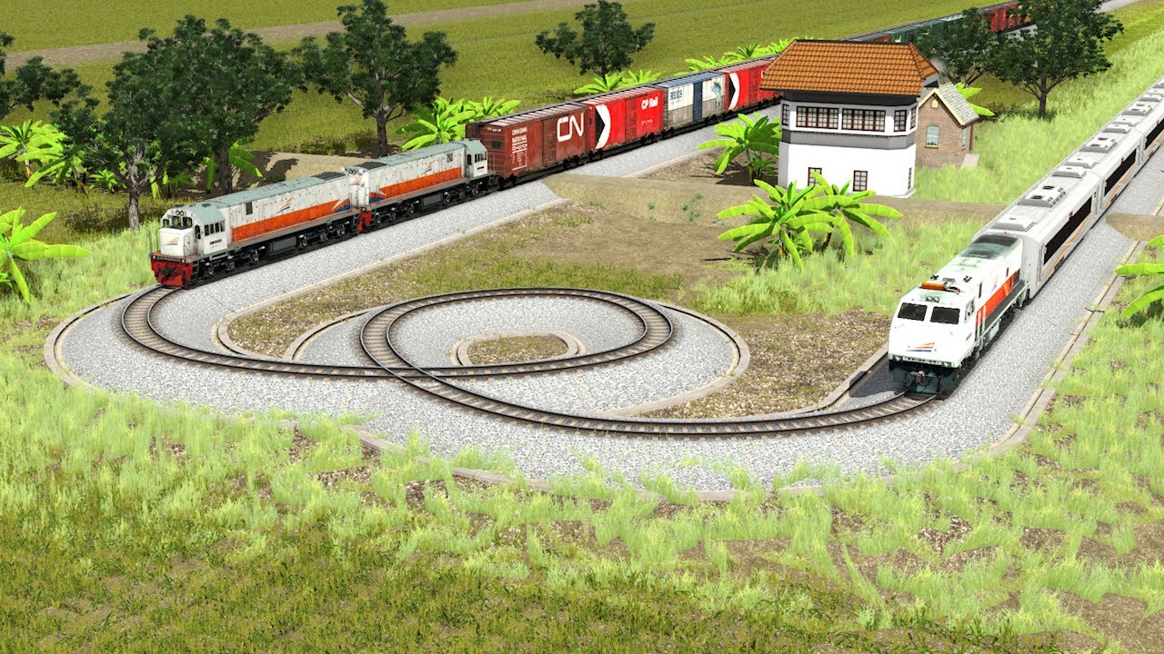 Kereta Api Melintasi Rel Menikung Gila Tajam | Train Crossing Rails ...
