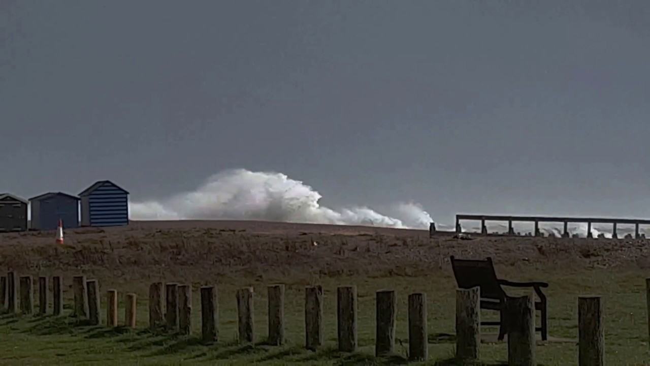 Storm Brian batters Hayling Island - floods and pushes Beach Huts ...