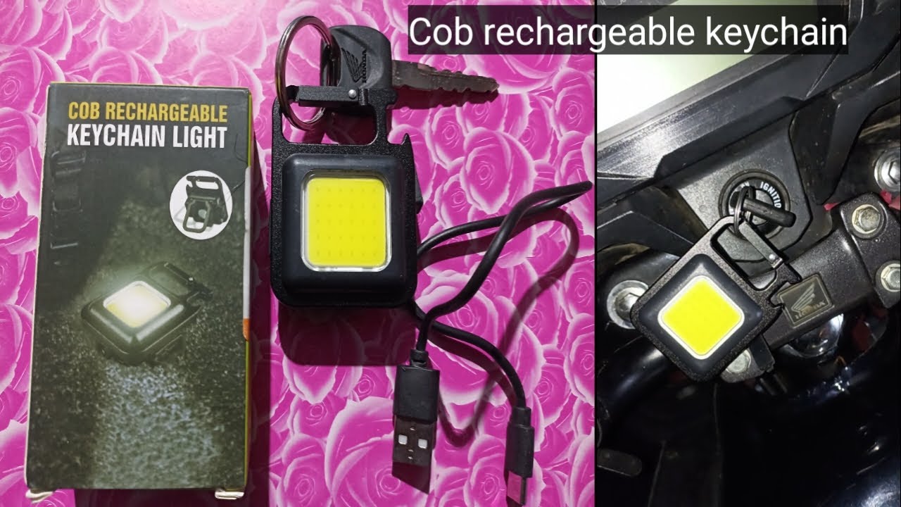 Cob rechargeable keychain With powerful flash light - YouTube