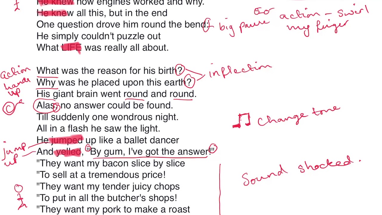 Year 5. How to annotate a poem. The Pig by Roald Dahl - YouTube