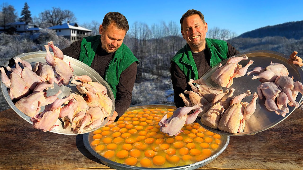 200 Eggs With Chicken Meat! Recipe for a rustic omelette cooked over a ...