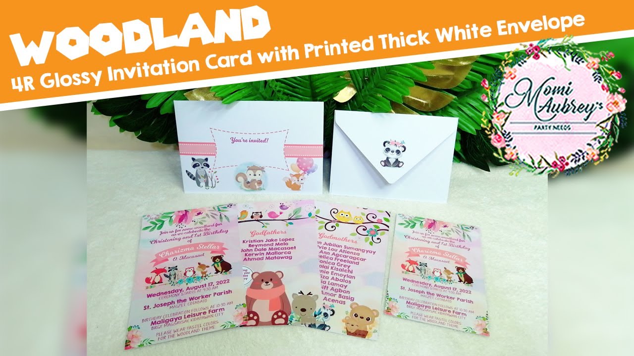 Woodland Theme 4R Glossy Invitation Card with Printed Thick White ...