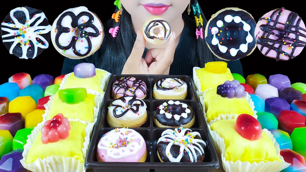 ASMR RAINBOW DESSERT *GALAXY JELLY EMOJI, DURIAN CREPE CAKE, CAKE ...