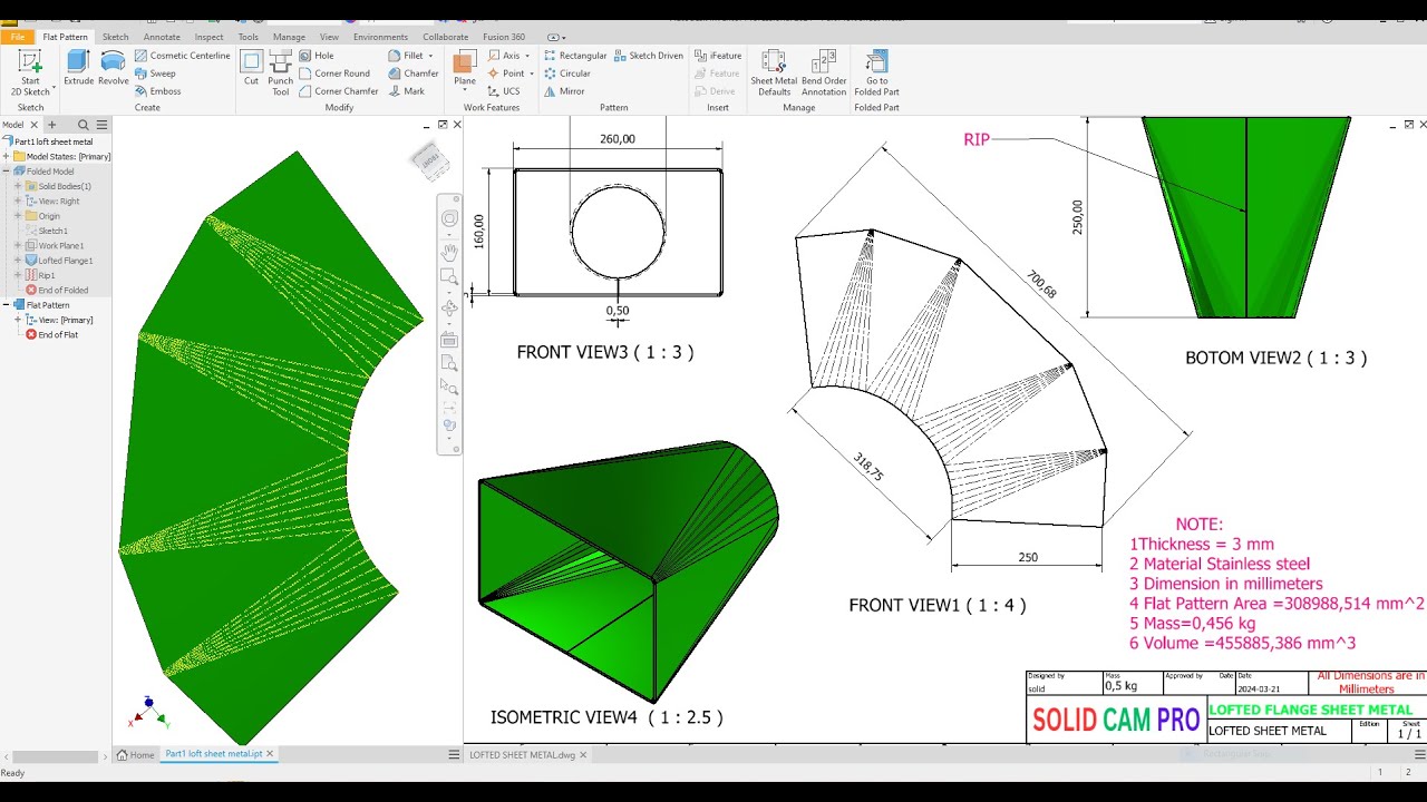 Autodesk inventor 2024 Exercise 29 Lofted Flange Sheet Metal - YouTube