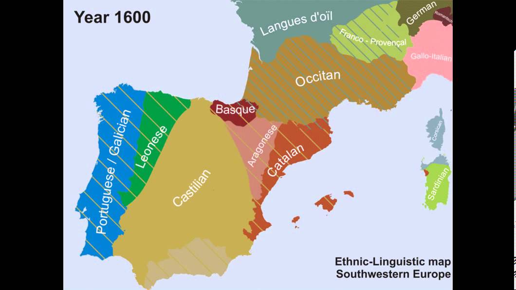 Linguistic Map of Southwestern Europe from 1050-2012 AD - YouTube