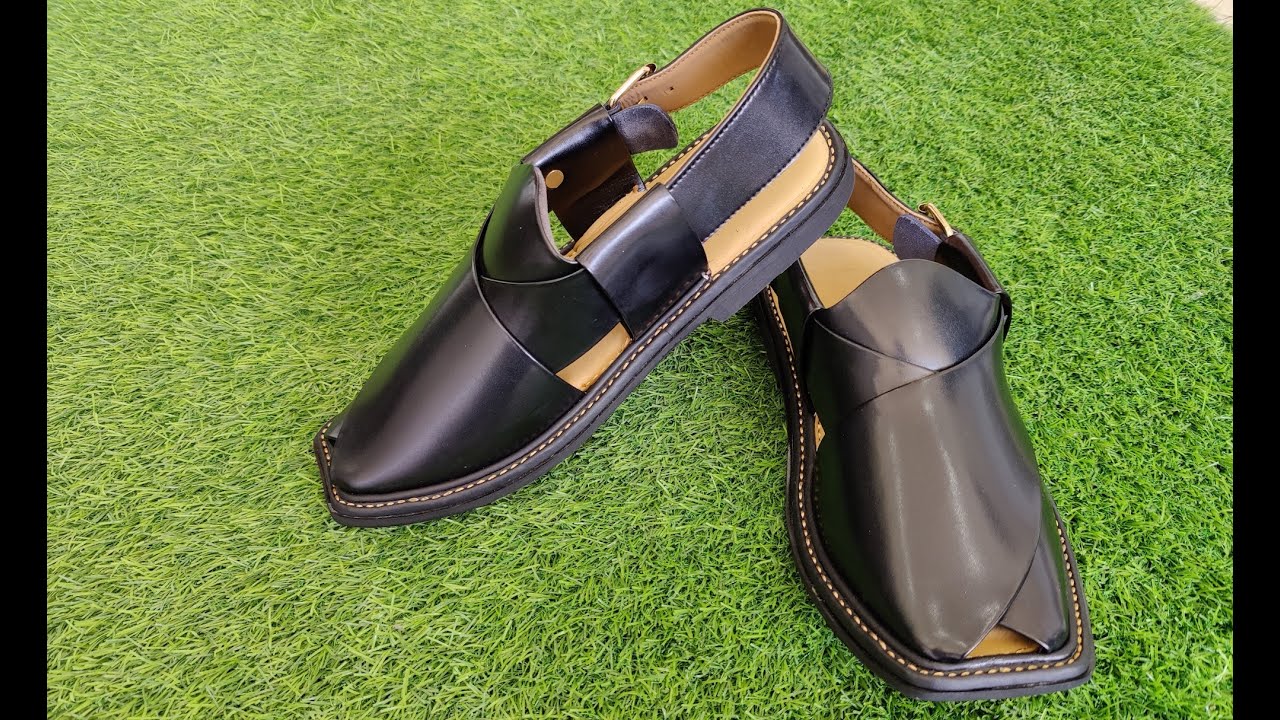 EG Pakhtun Traditional Round Peshawari Chappals – Jet Black - YouTube