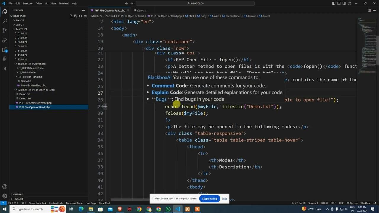 PHP File Handling Open, Read, and Create or Write completed 22.03.24 ...