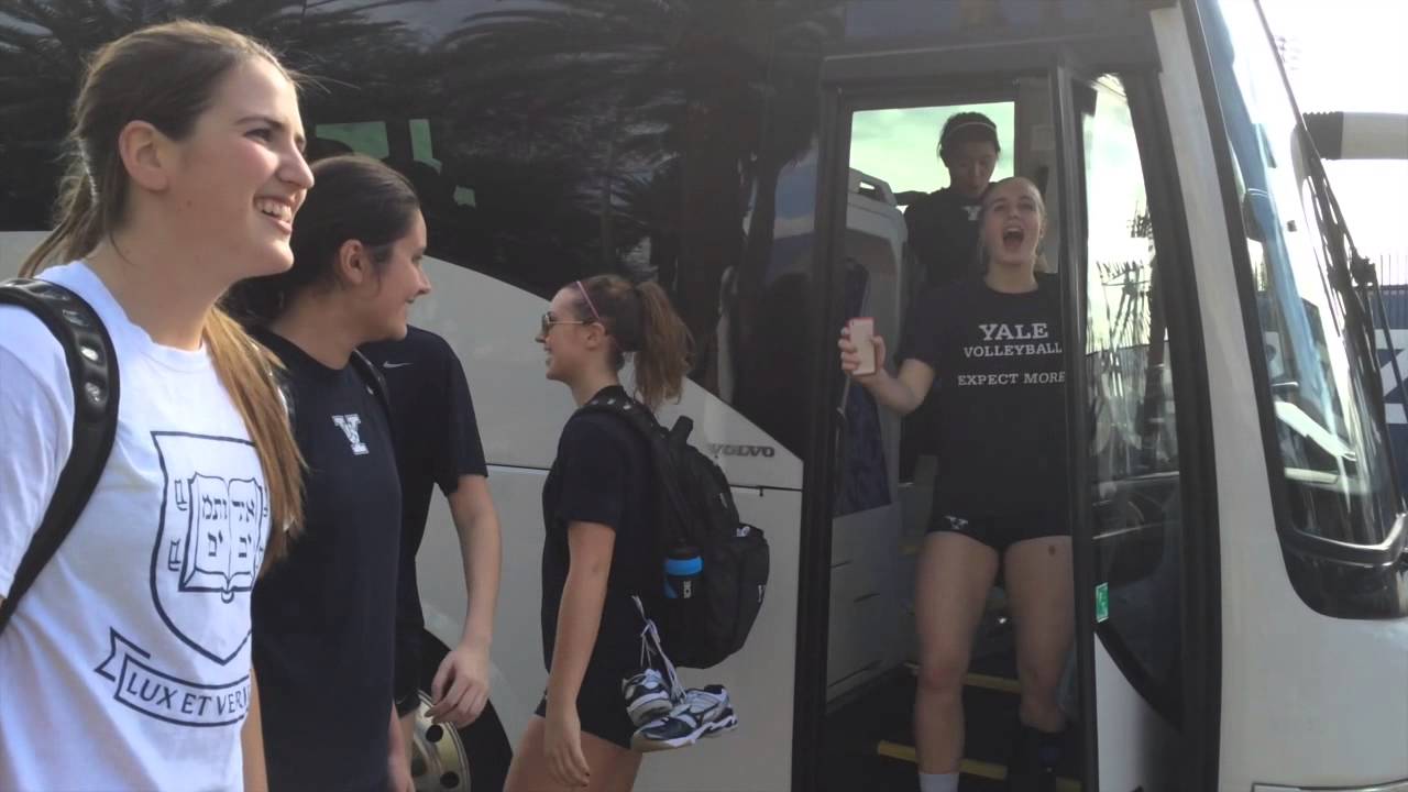 Yale Volleyball arrives for first round NCAA match. - YouTube