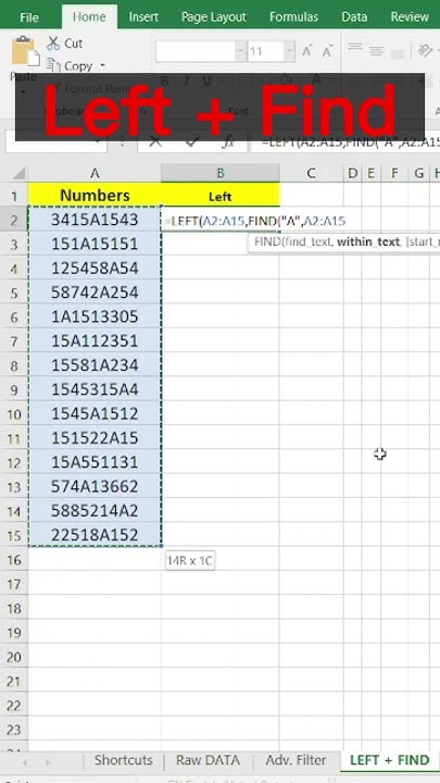 Use Left + Find Function in MS Excel #excel #shorts #short #exceltutorial #exceltips #left #find ...