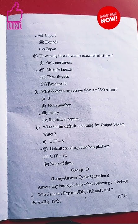 BCA 3rd year question paper-2021 Java programming || BCA exam # ...