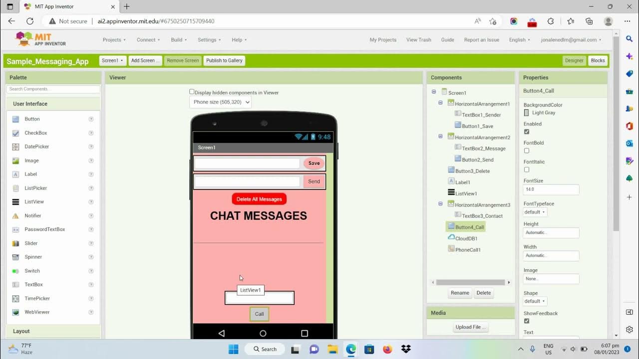 MIT APP Inventor Messaging and Call Function using CloudDB - YouTube
