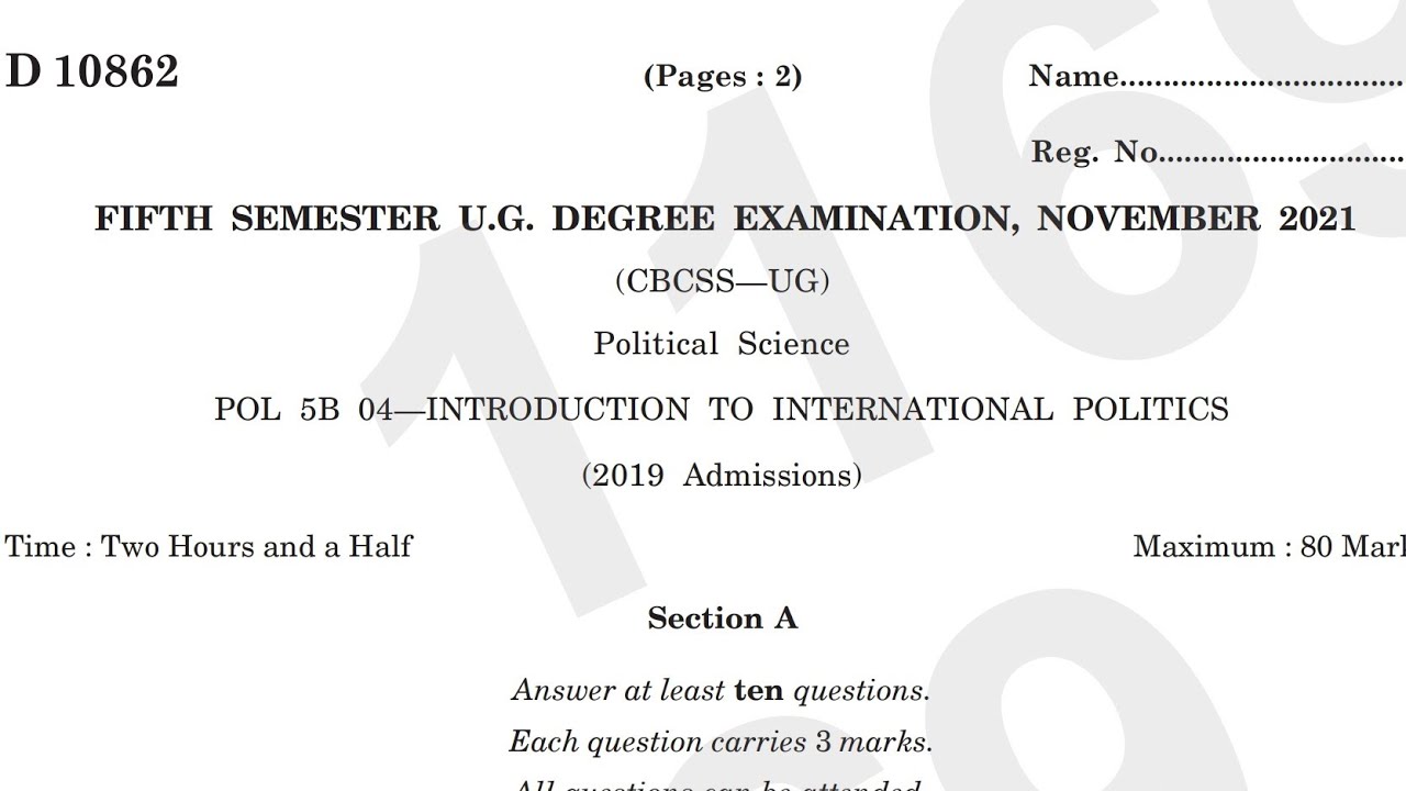 Introduction to International Politics | Previous Year Question Paper ...