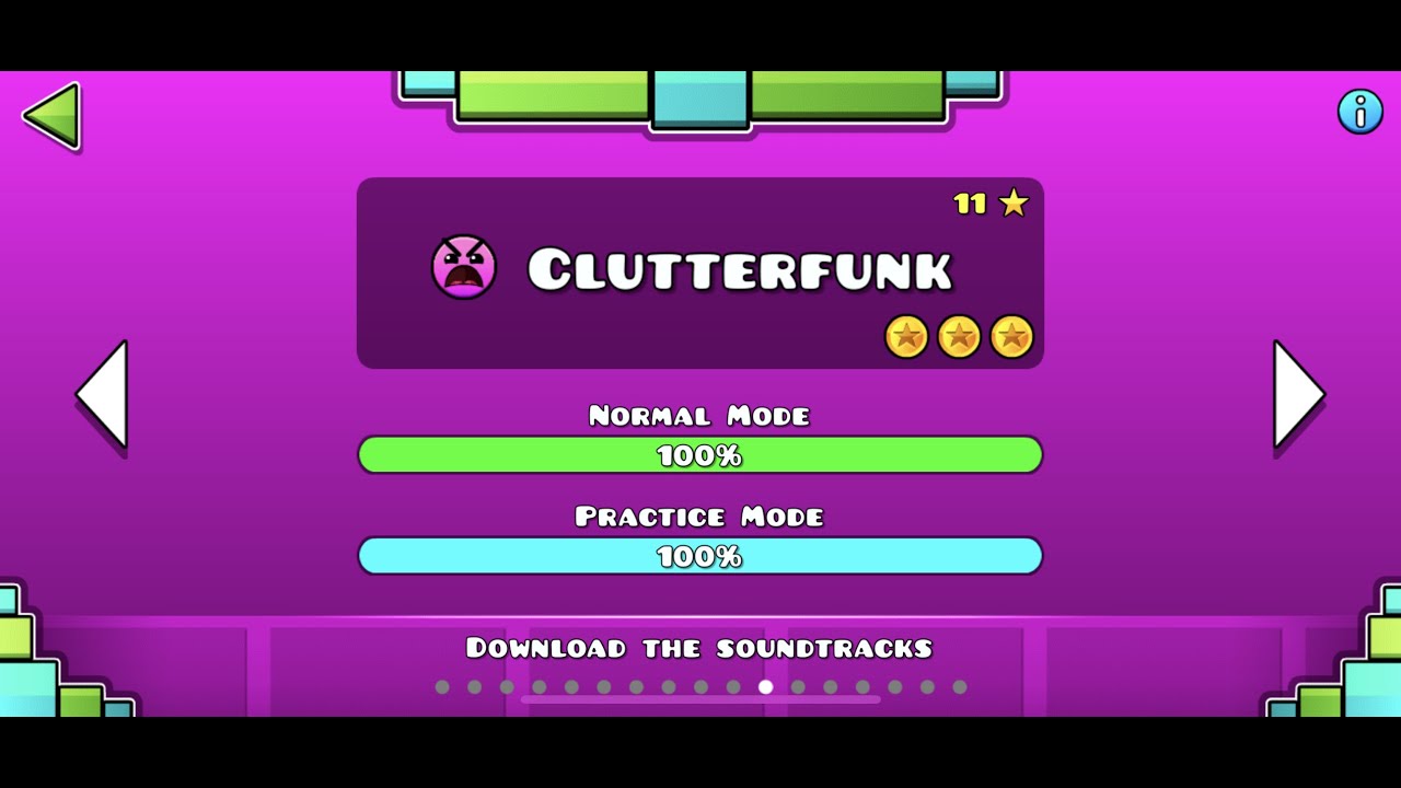 CLUTTERFUNK GEOMETRY DASH ALL COINS (Level 11) - YouTube