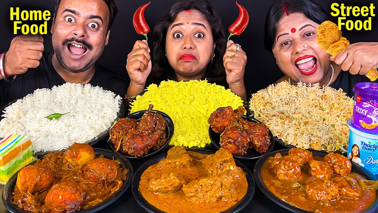 Street Food vs Home Food Challenge - Mutton Curry, Fried Rice, Chilli ...
