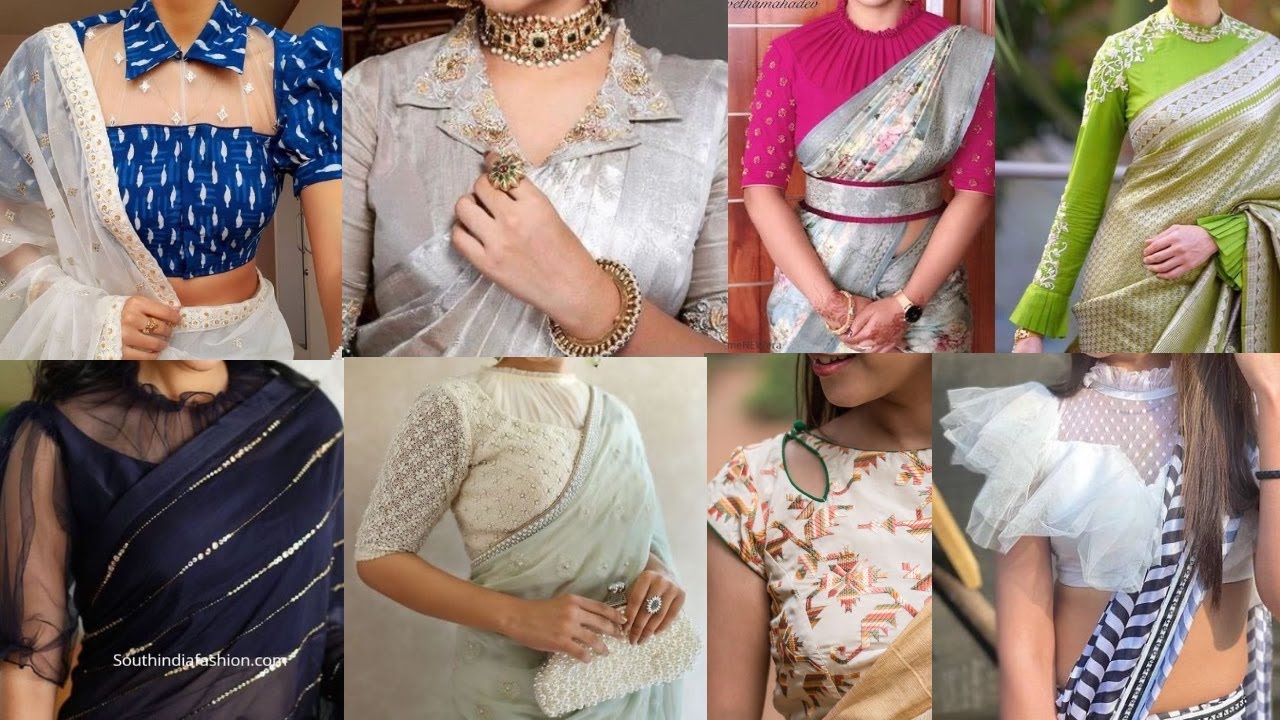 Latest saree with closed neck blouse ideas, New Look high neck blouse ...