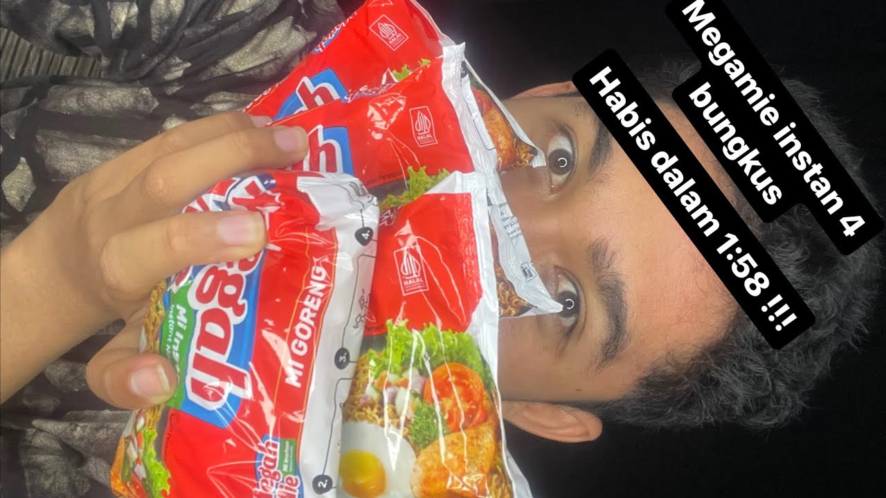 Makan cepat Mega mie instan 4 bungkus habis 2 menit!! #mukbang # ...