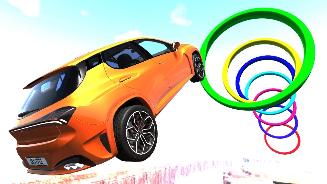 Сar circus - car jump in to the rings - car vs rings - BeamNG.Drive ...