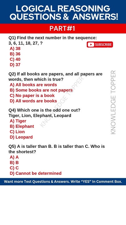 Logical Reasoning Test Questions and and Answers - YouTube