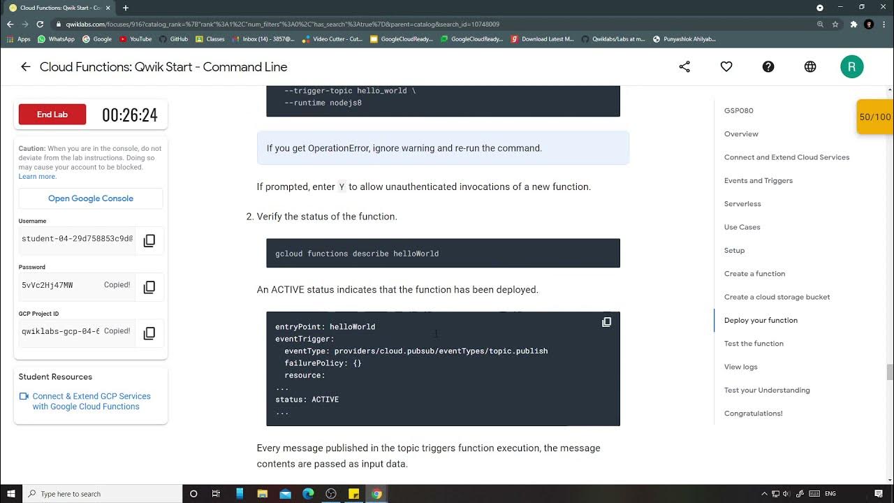 Cloud Functions: Qwik Start - Command Line | Qwiklabs [GSP080] - YouTube