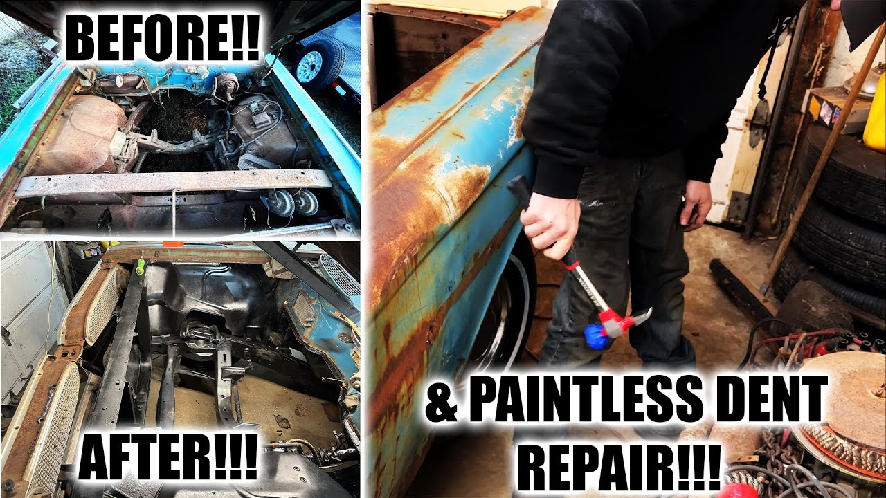 DIY Engine Bay Restoration And Paintless Dent Repair!! 1959 Pontiac ...