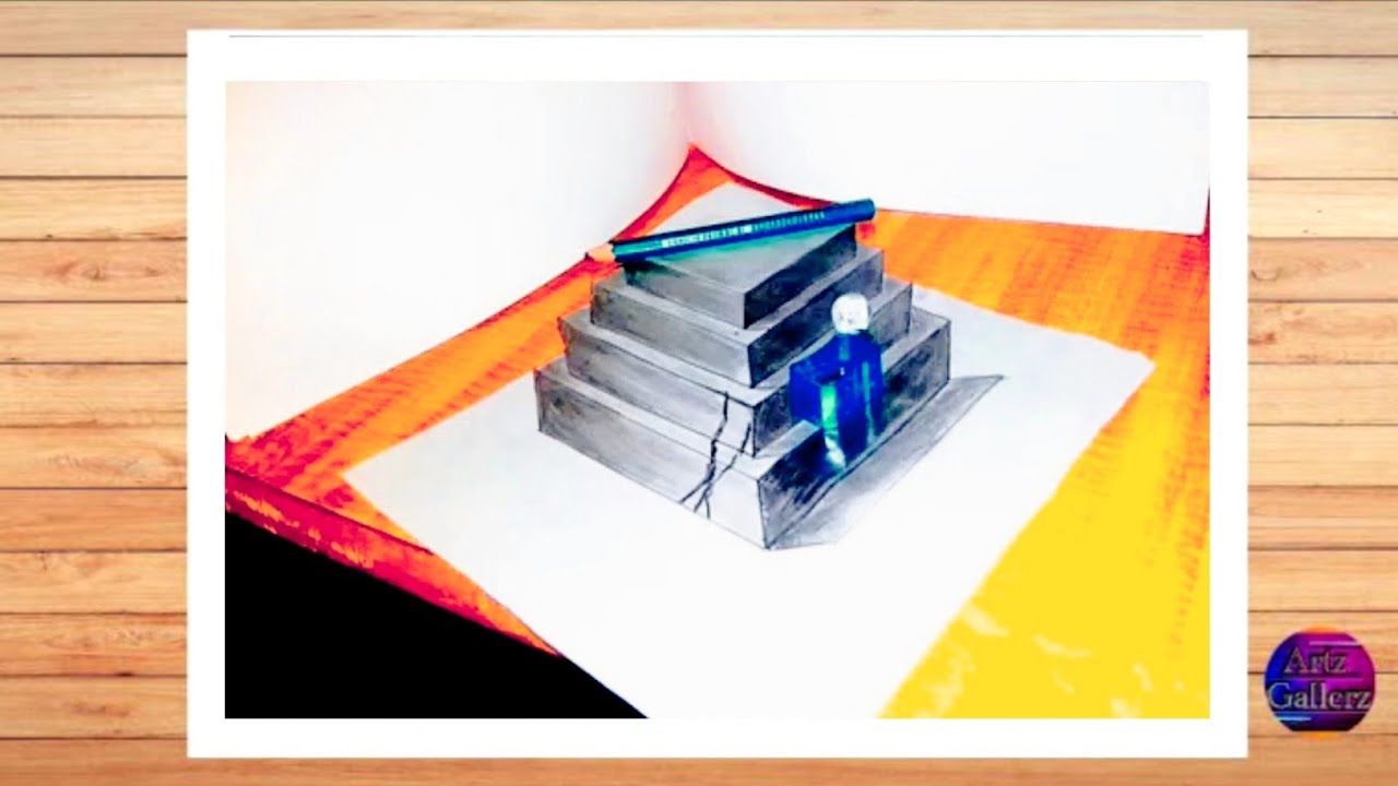 Very Easy How to make 3d Concrete Pyramid || 3d Pyramid drawing on art ...