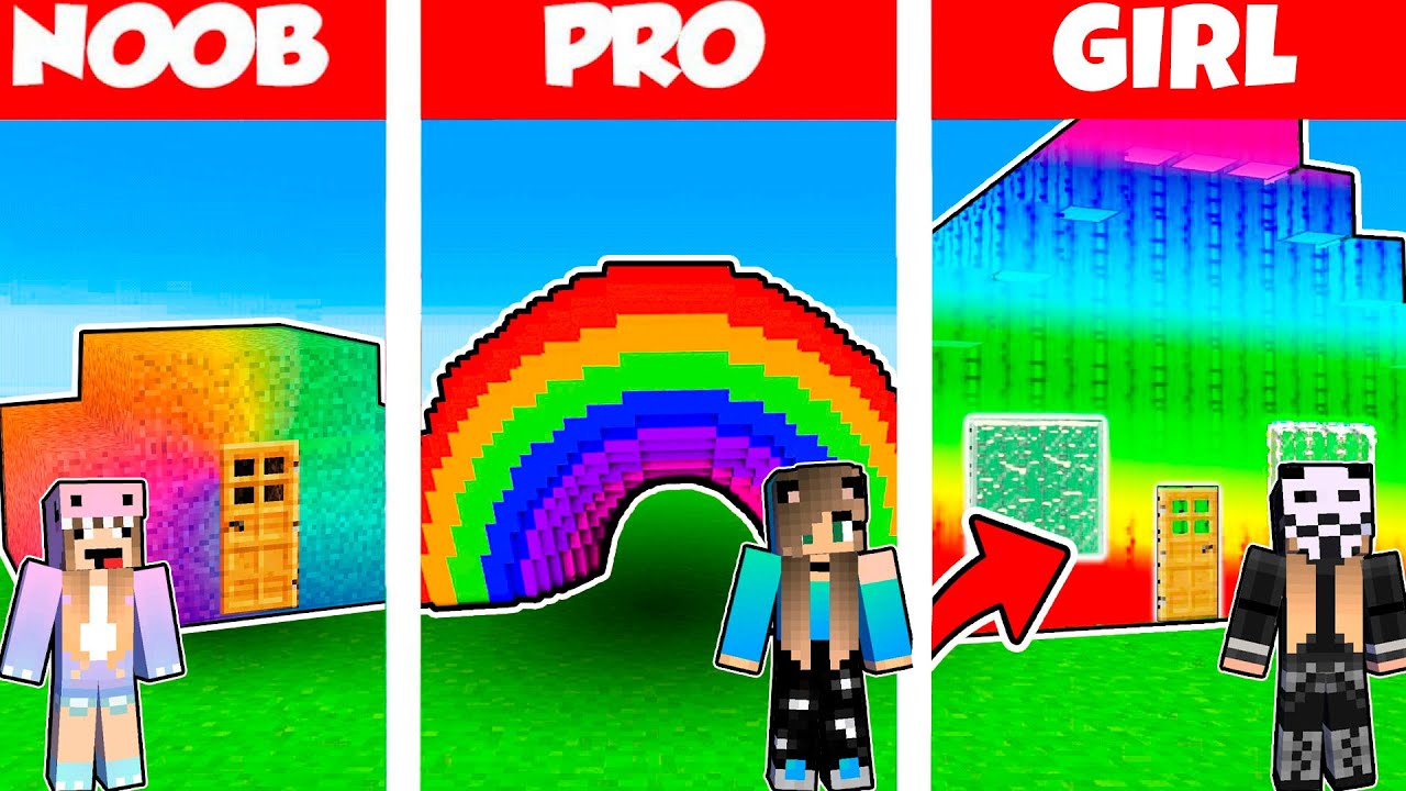 Minecraft Battle: RAINBOW SPECTRITE HOUSE BUILD CHALLENGE - NOOB vs PRO ...