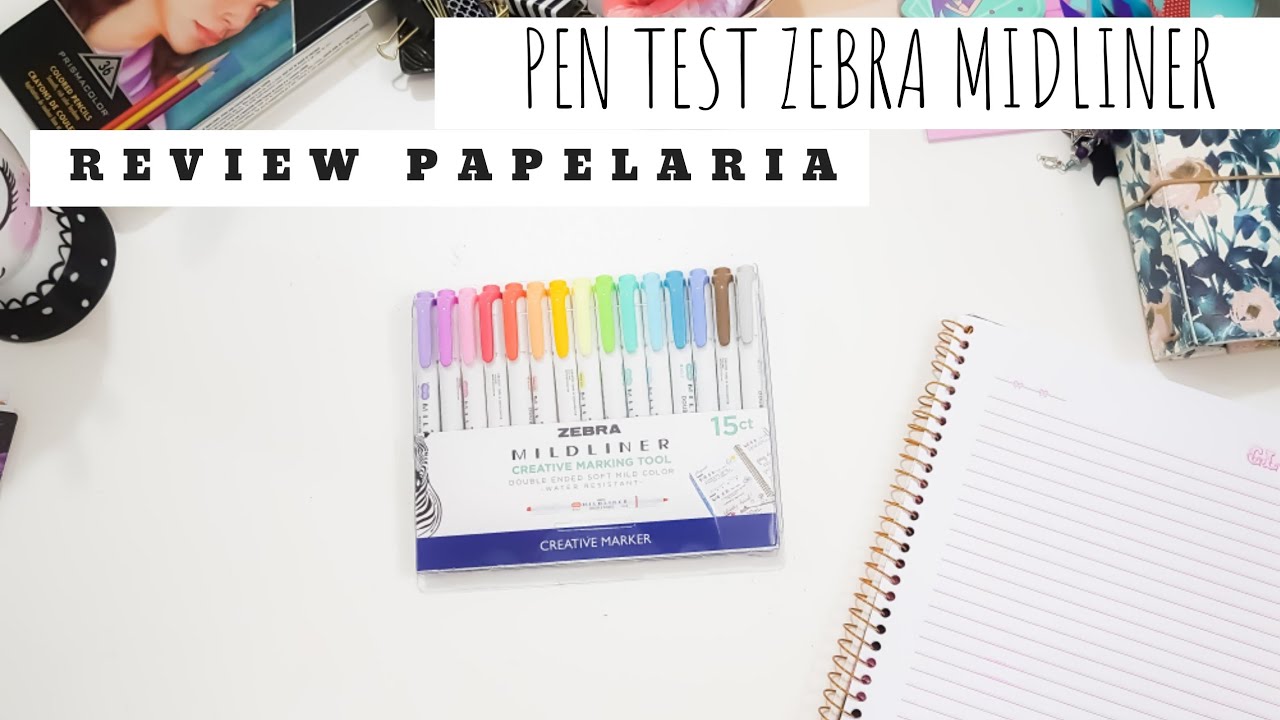 PEN TEST MIDLINER - Canetas ponta dupla zebra, marca texto 15 cores ...