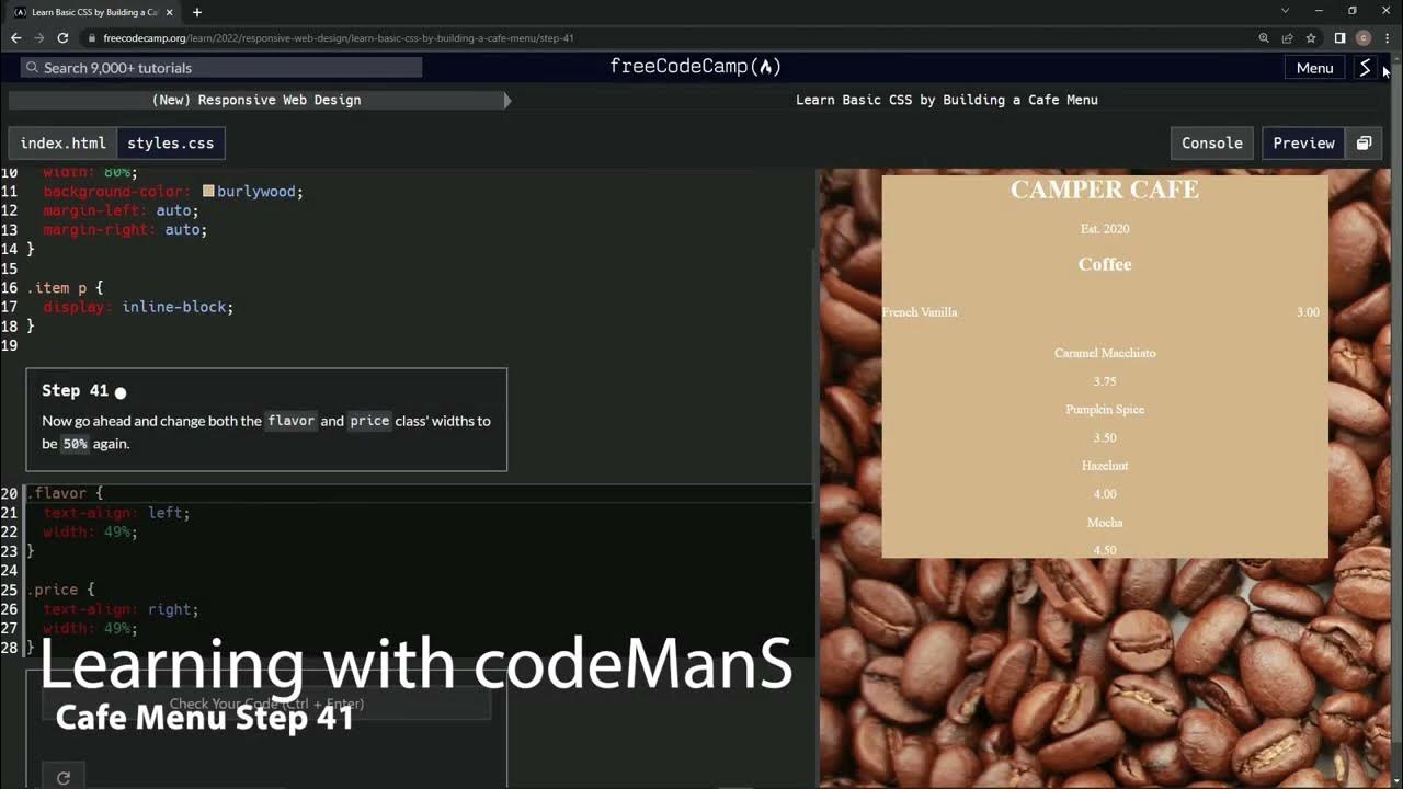 Learn Basic CSS by Building a Cafe Menu - Step 41 - YouTube