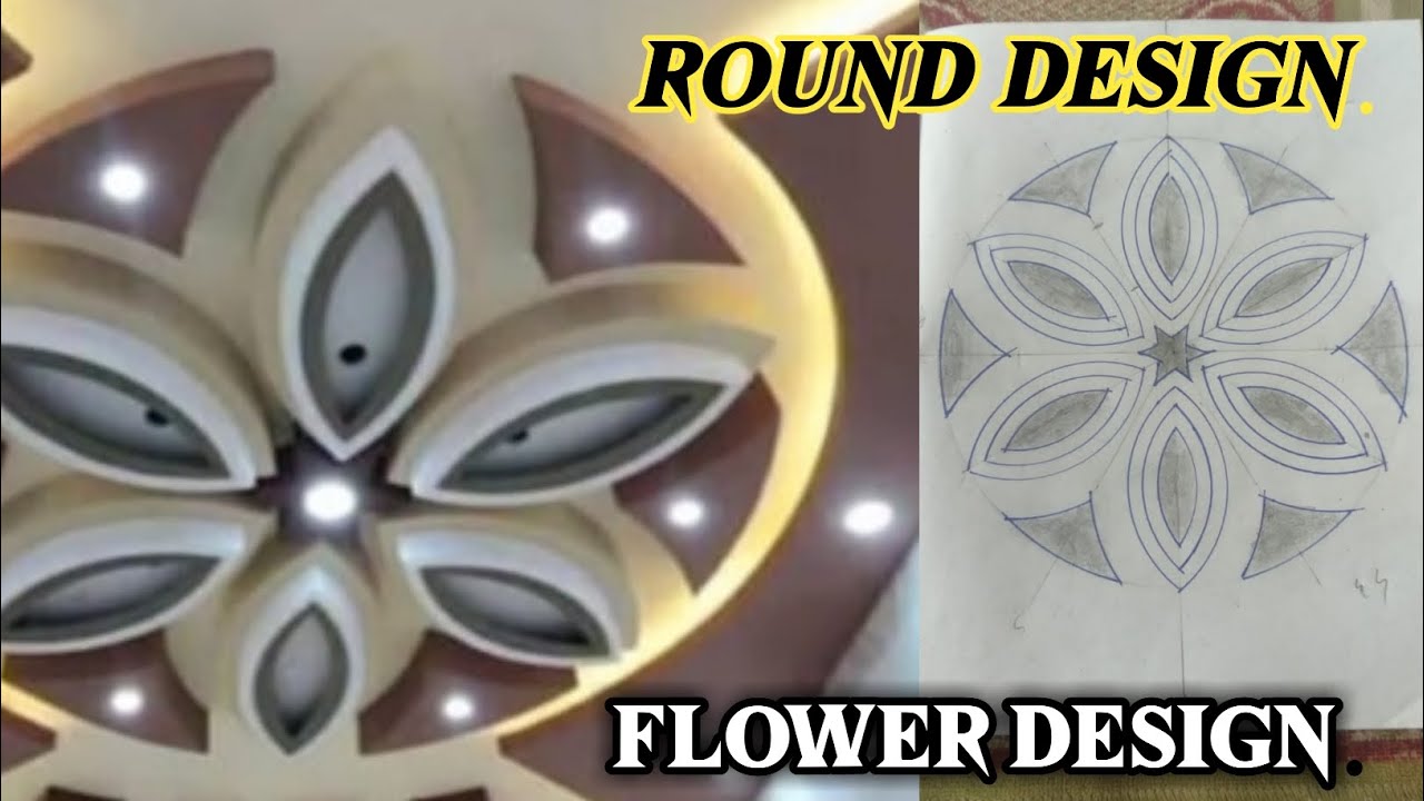 Draw flower design | Round false ceiling design | paper drawing - YouTube