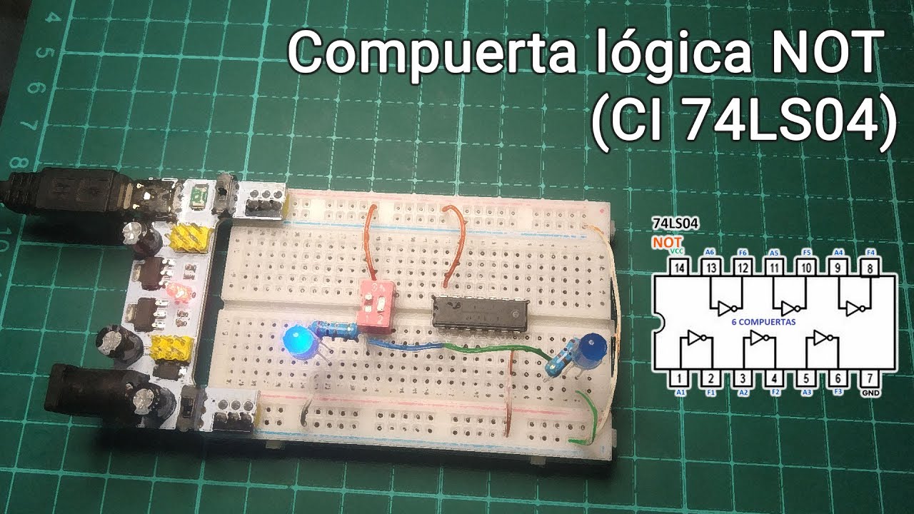 Compuerta lógica NOT en protoboard (CI 74LS04) - YouTube