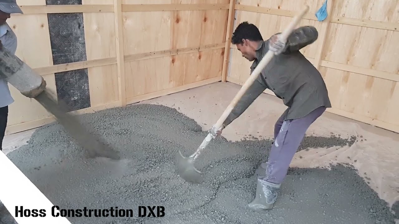 Concrete pouring for temporary site office floor slab - YouTube