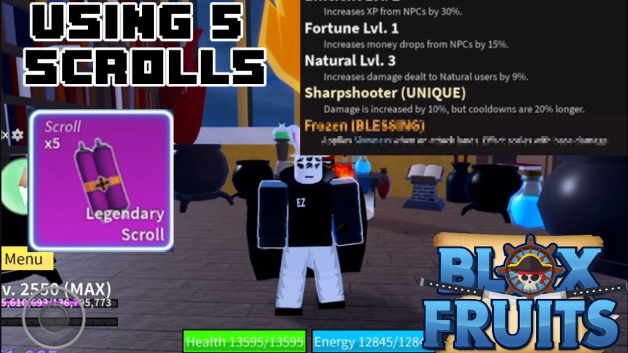 Using 5 legendary scrolls in blox fruits - YouTube