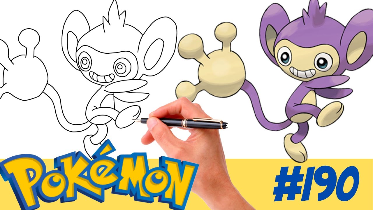 Cómo dibujar AIPOM POKEMON #190 | FÁCIL | Generación 2 - YouTube
