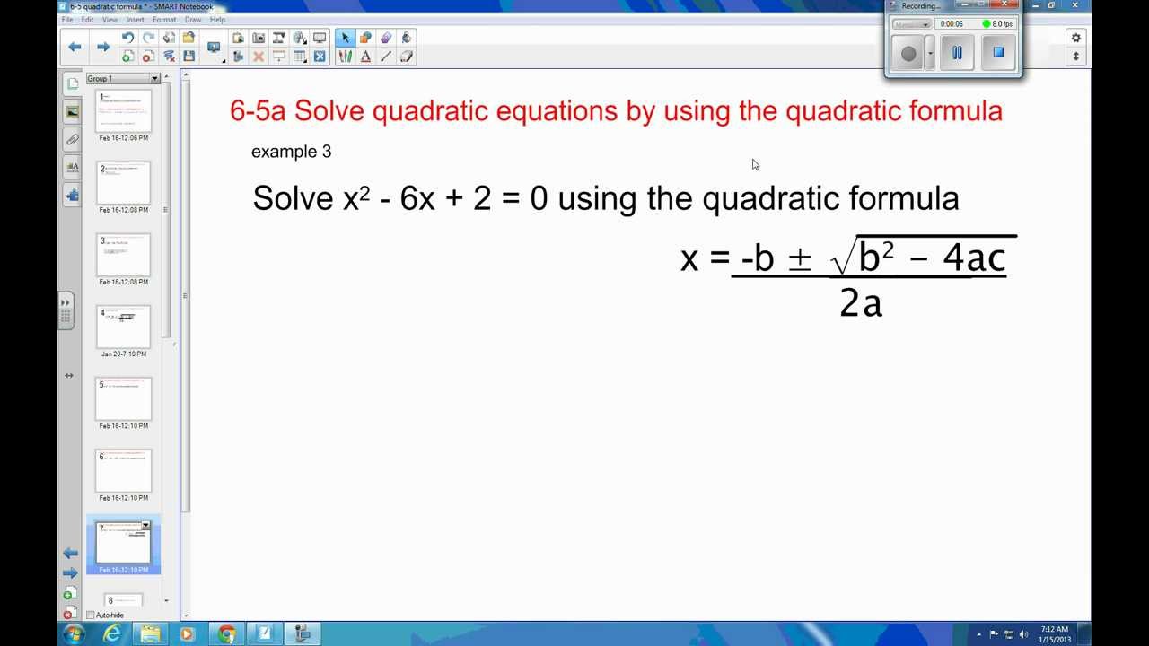 6 5 example 1 quadratic formula to find irrational roots - YouTube