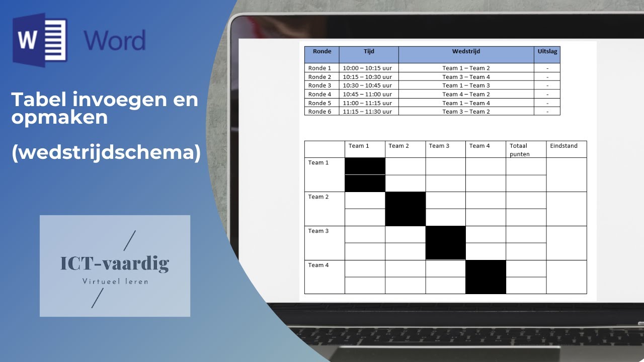 Word - Tabel invoegen en opmaken wedstrijdschema - YouTube