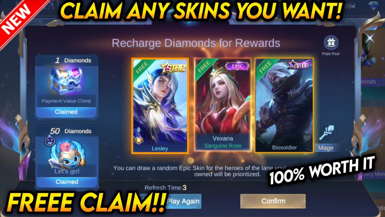 CLAIM NOW!! FREE EPIC SKIN + LESLEY ANNUAL STARLIGHT | 100 DIAMOND BONUS EVENT - MLBB - YouTube
