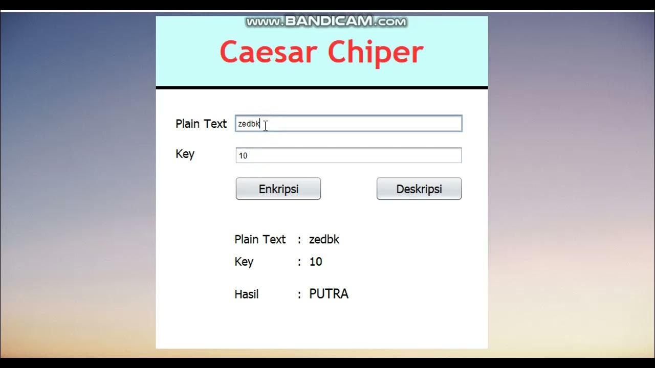 Demo Aplikasi Caesar Chiper - Enkripsi Deskripsi - YouTube