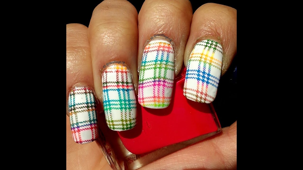 RAINBOW PLAID NAILS- MULTI COLOR STAMPING BP L 006 - YouTube