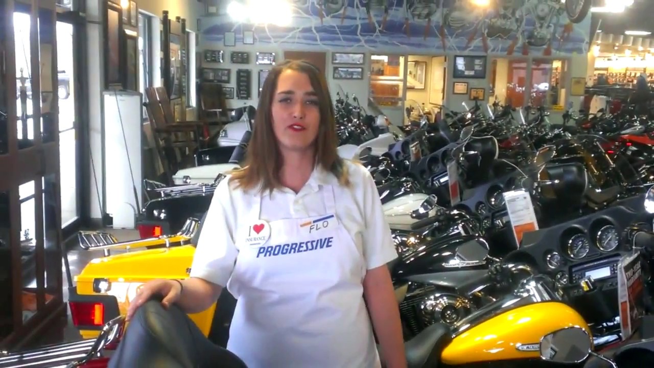 Flo Commercial Progressive Girl checks out a Harley Near St Louis - YouTube