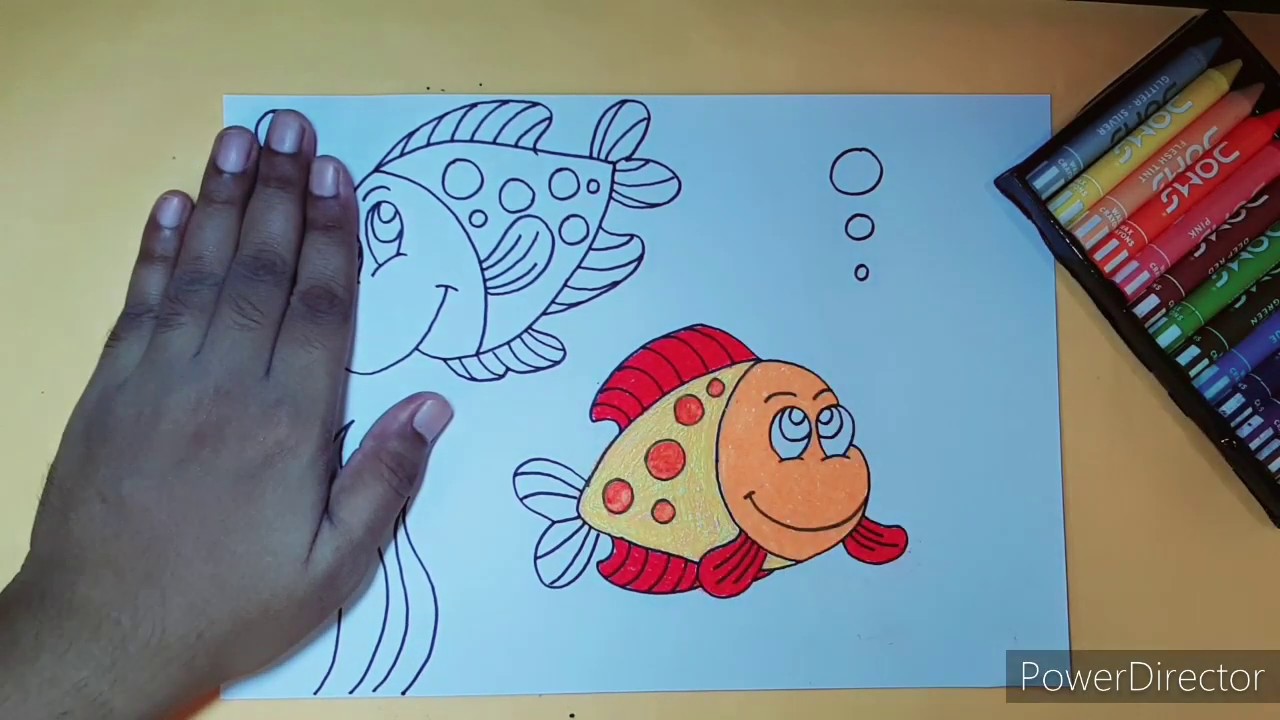 Drawing : how to : draw fish with crayons for kids - YouTube