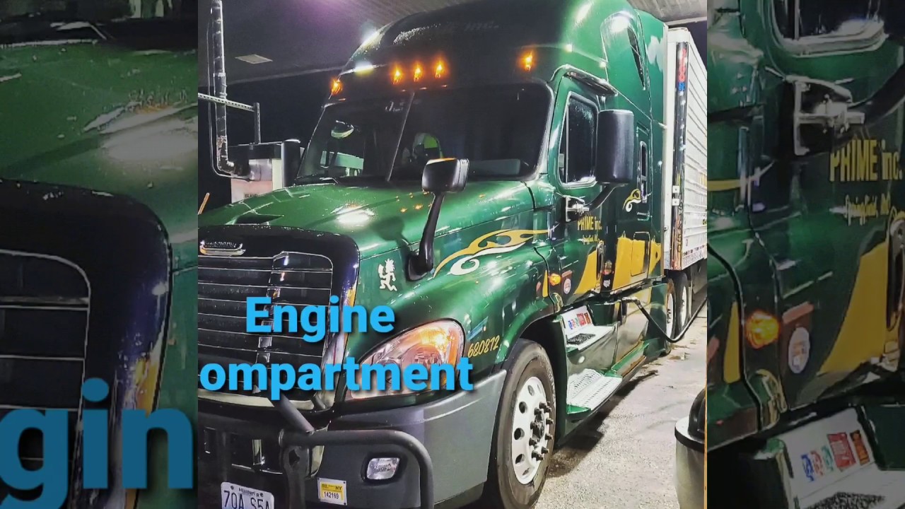 PRIME INC Freightliner Engine compartment pretrip inspection - YouTube