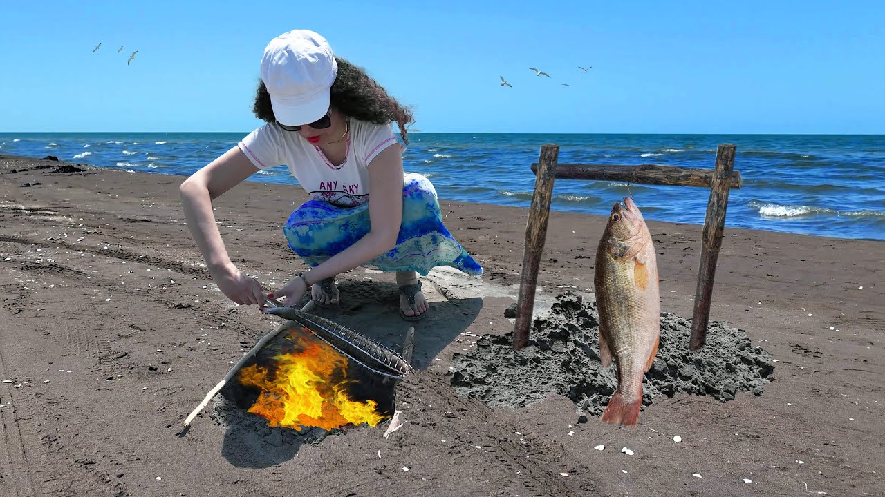Girl's Solo Camping Cooking Fish in Coastal Oven | Coastal Bushcraft ...