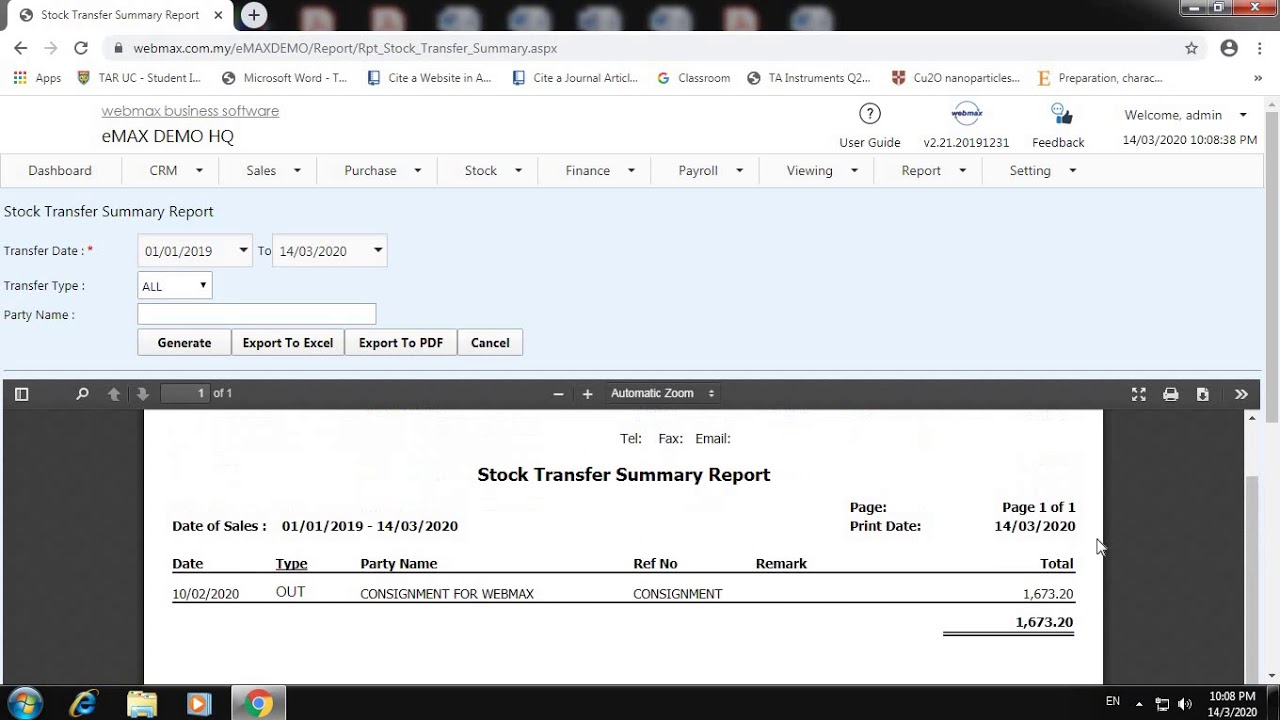 Webmax Tutorial - [STOCK TRANSFER SUMMARY REPORT] - YouTube