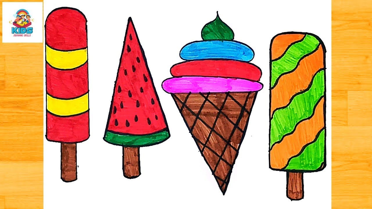 How to Draw a Cute Easy Ice Cream for Kids Step by Step - YouTube