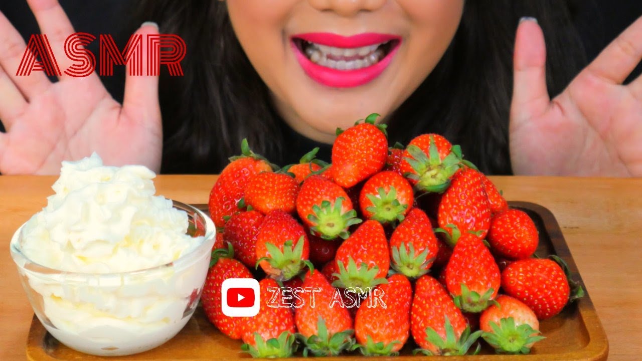 ASMR EATING STRAWBERRY WITH WHIPPED CREAM MUKBANG NO TALKING/ZEST ASMR ...