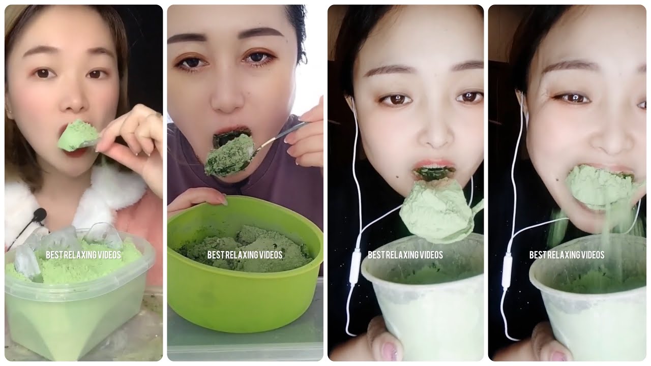 [ASMR] AMAZING MATCHA POWDER EATING 🍵 & HEAVY MATCHA POWDERED ICE ...